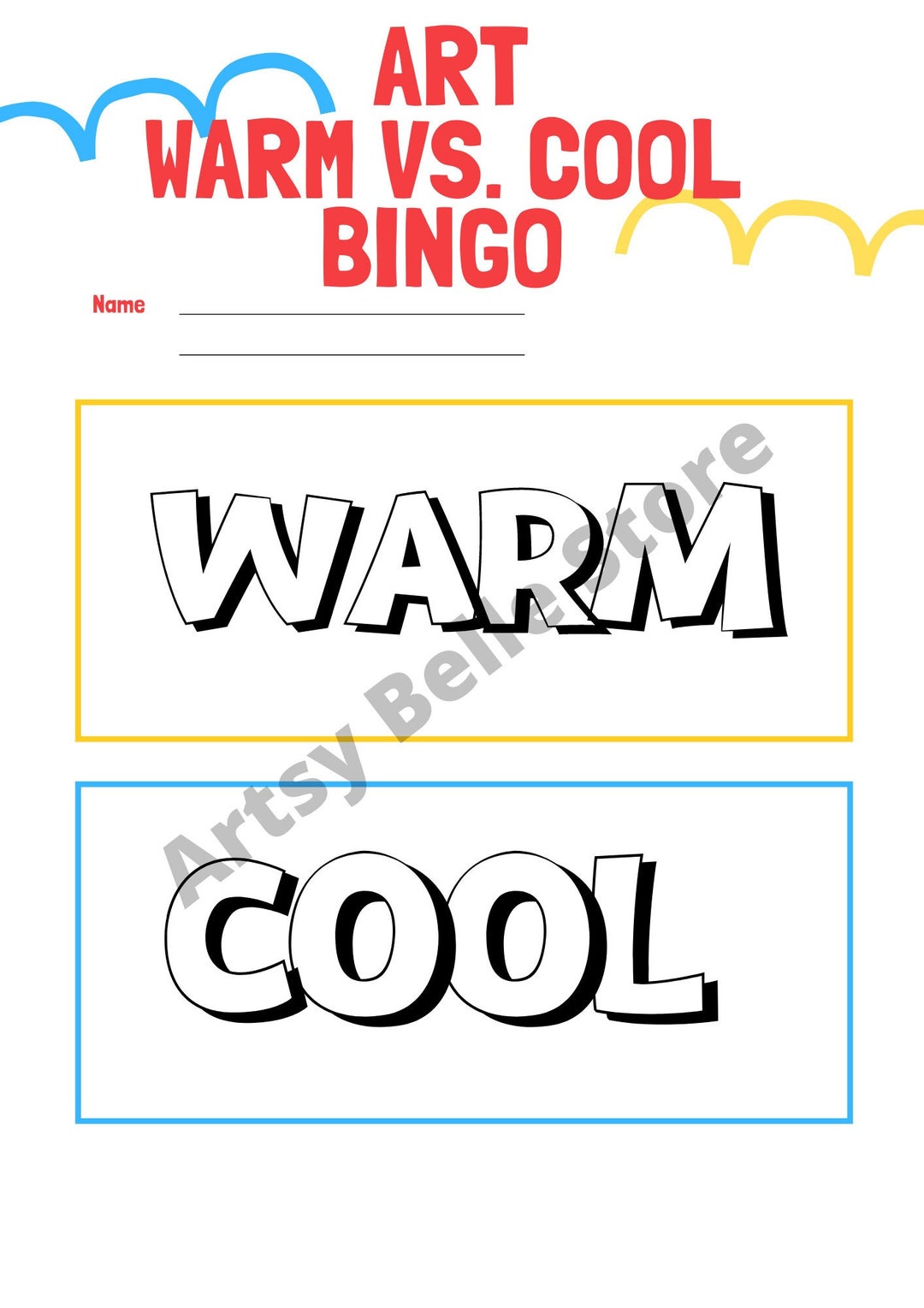 Art Bingo Game for Kids, Homeschoolers, Teachers, Classroom, Camp 6 ...
