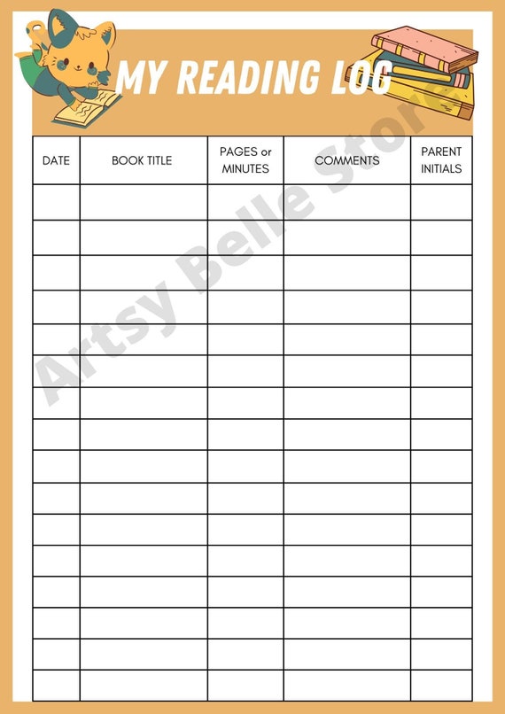 Reading Log for Kids Adults Homeschool Classroom Teachers - Etsy