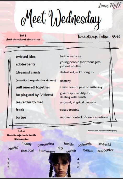 Wednesday Workbook / Episode 1 / Step-by-step Tasks (Download Now) - Etsy