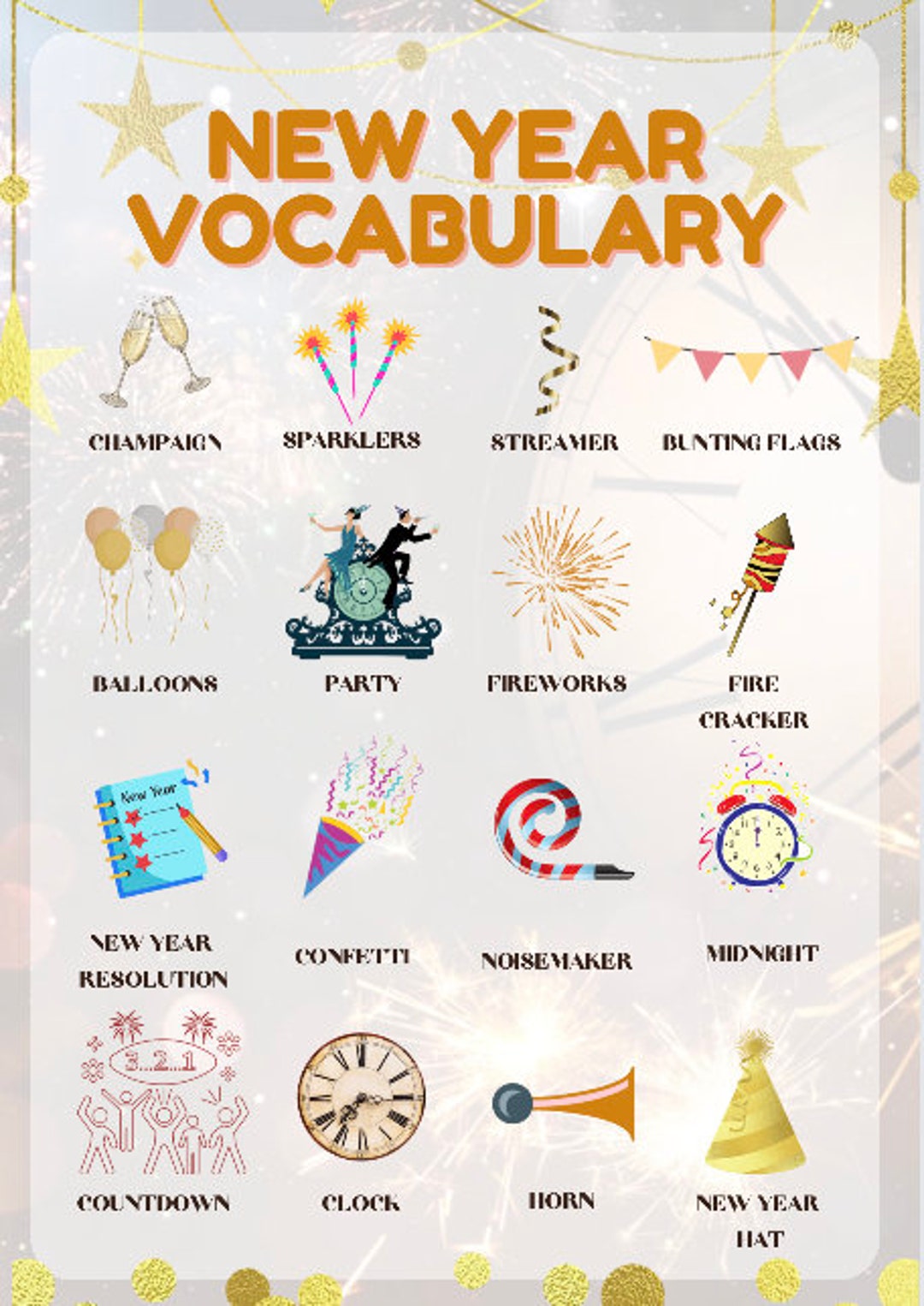New Year Vocabulary Worksheet Activities - Etsy