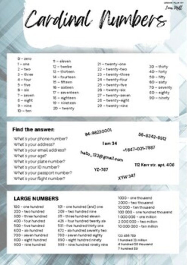 Cardinal and Ordinal Numbers / Listening and Productive Activities ...
