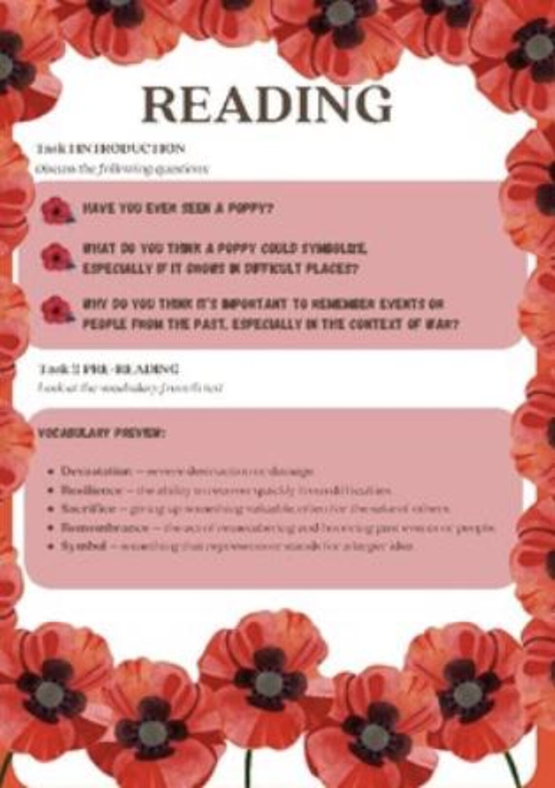 The Story of the Poppy: Remembrance Day ESL Lesson Plan (with Scanword ...
