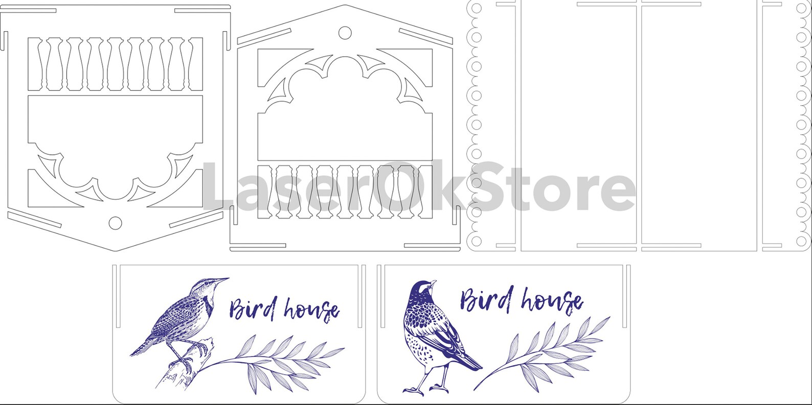 Set of 2 Bird House Wood Cut Template, Cnc Laser DIY Hobby Bird Feeder ...