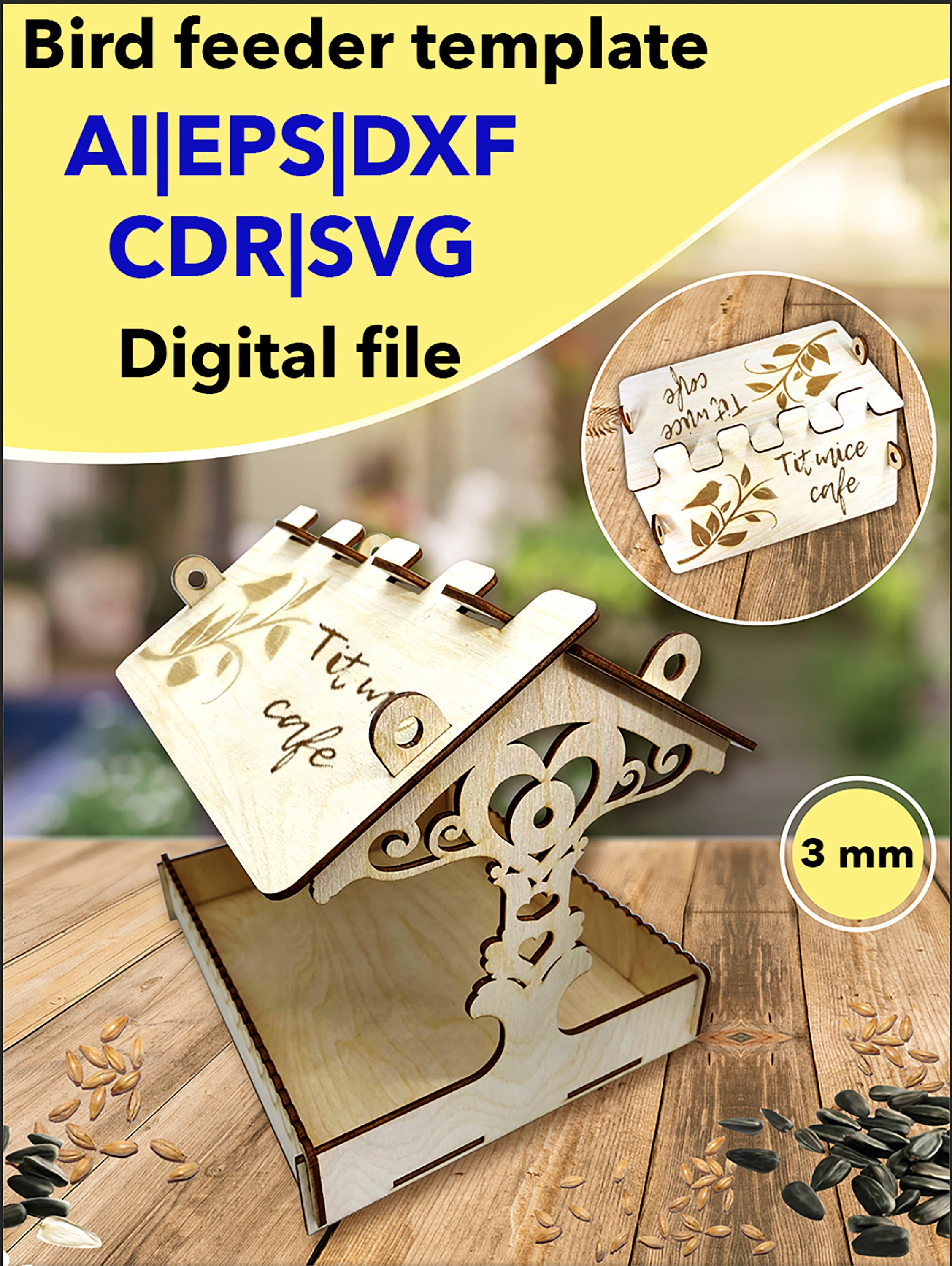 Set of 3 Bird House Wood Cut Template, Cnc Laser DIY Hobby Bird Feeder ...