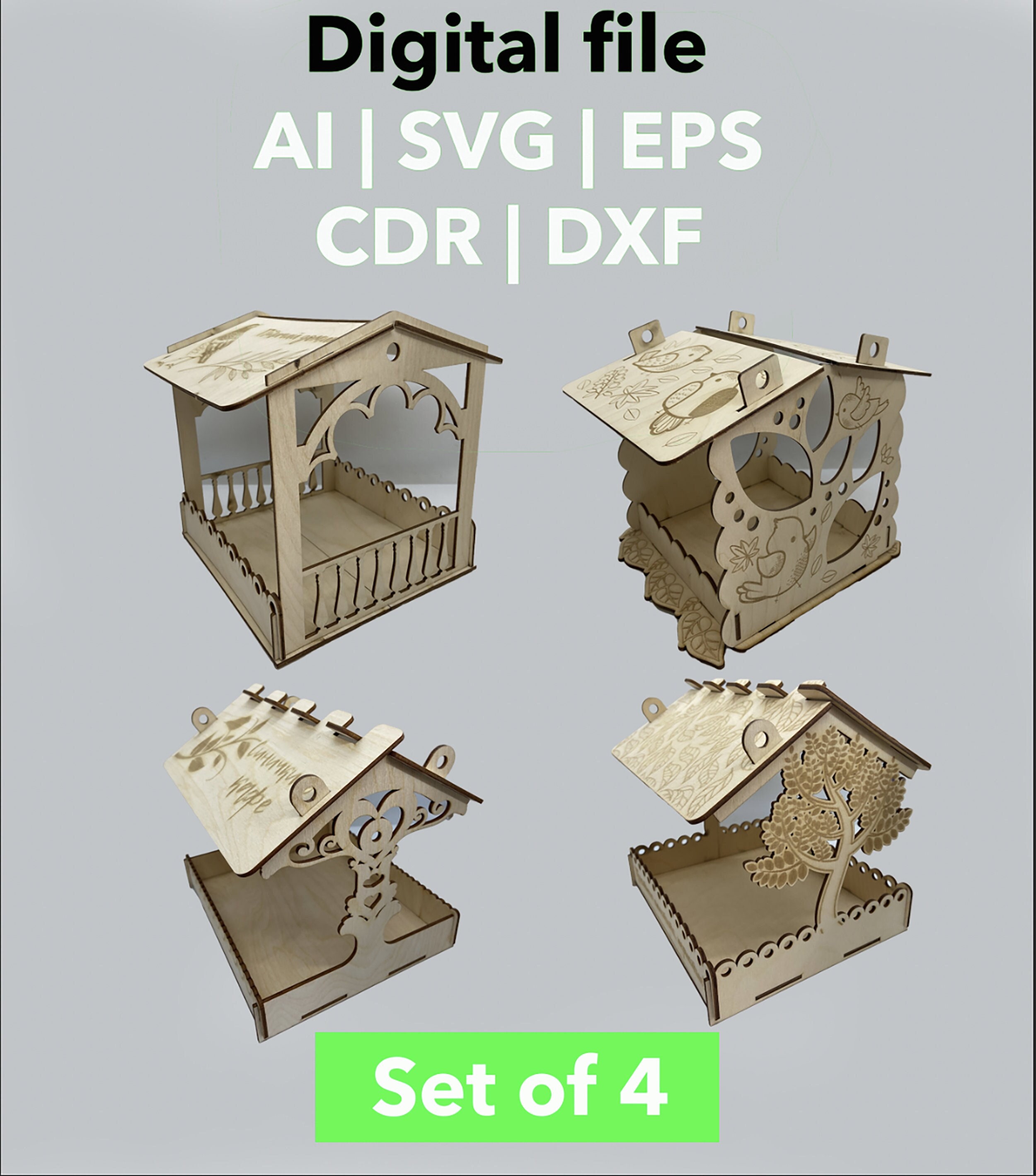 Set of 3 Bird House Wood Cut Template, Cnc Laser DIY Hobby Bird Feeder ...
