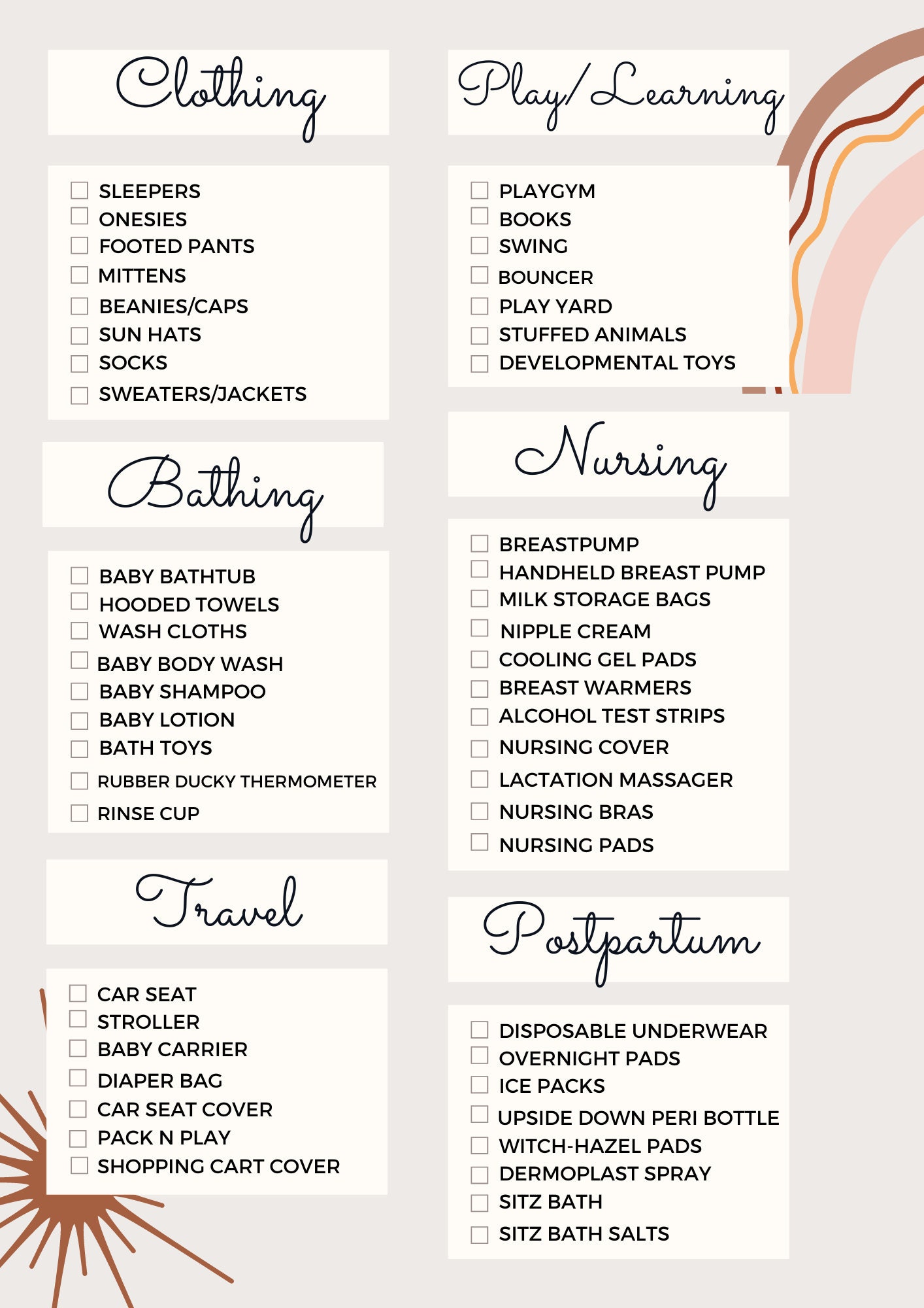 Bohemian Rainbow Baby Registry Checklist - Etsy