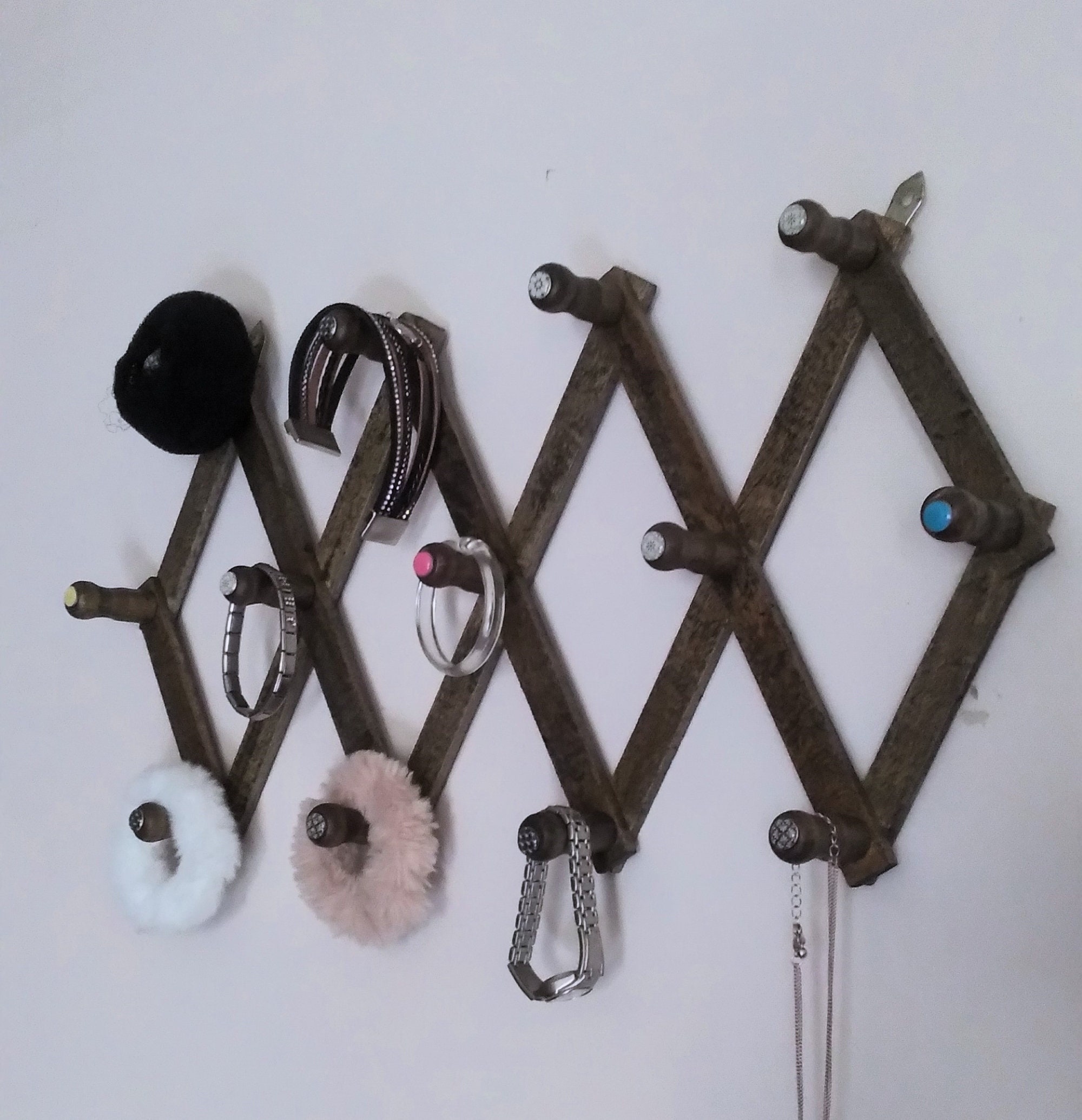 Vintage Wood Peg Accordion Rack, Upcycled Vintage Expandable Coat Rack ...