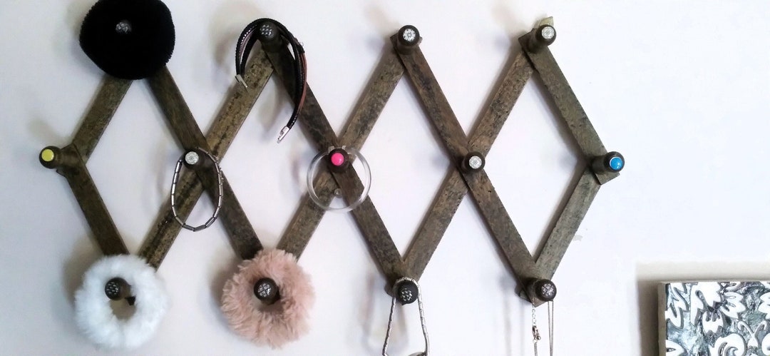 Vintage Wood Peg Accordion Rack, Upcycled Vintage Expandable Coat Rack ...