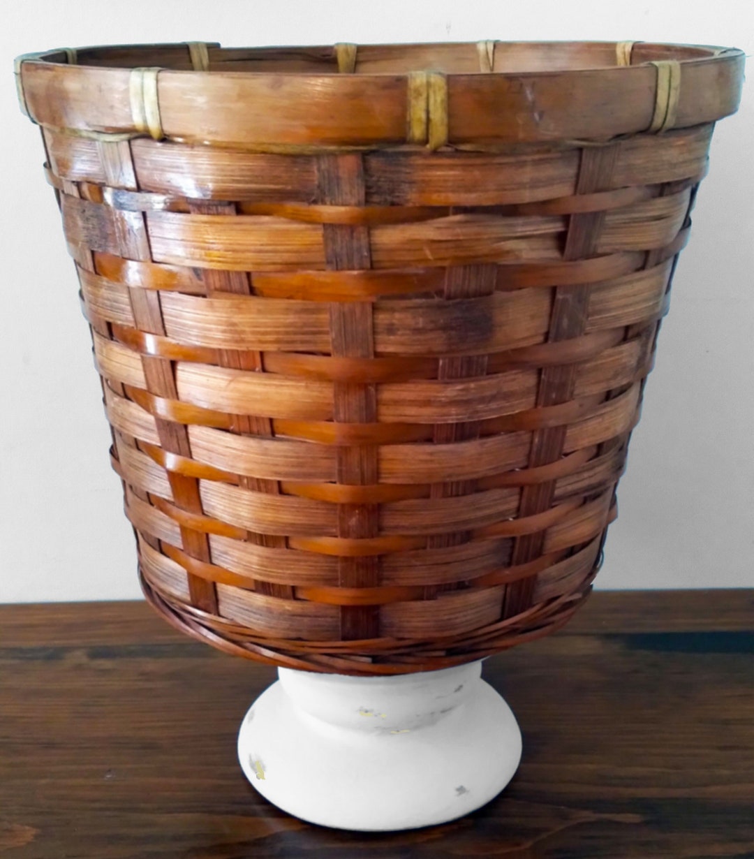 Boho Basket Plant Stand Wood Weave Basket Planter Rustic Basket Riser ...