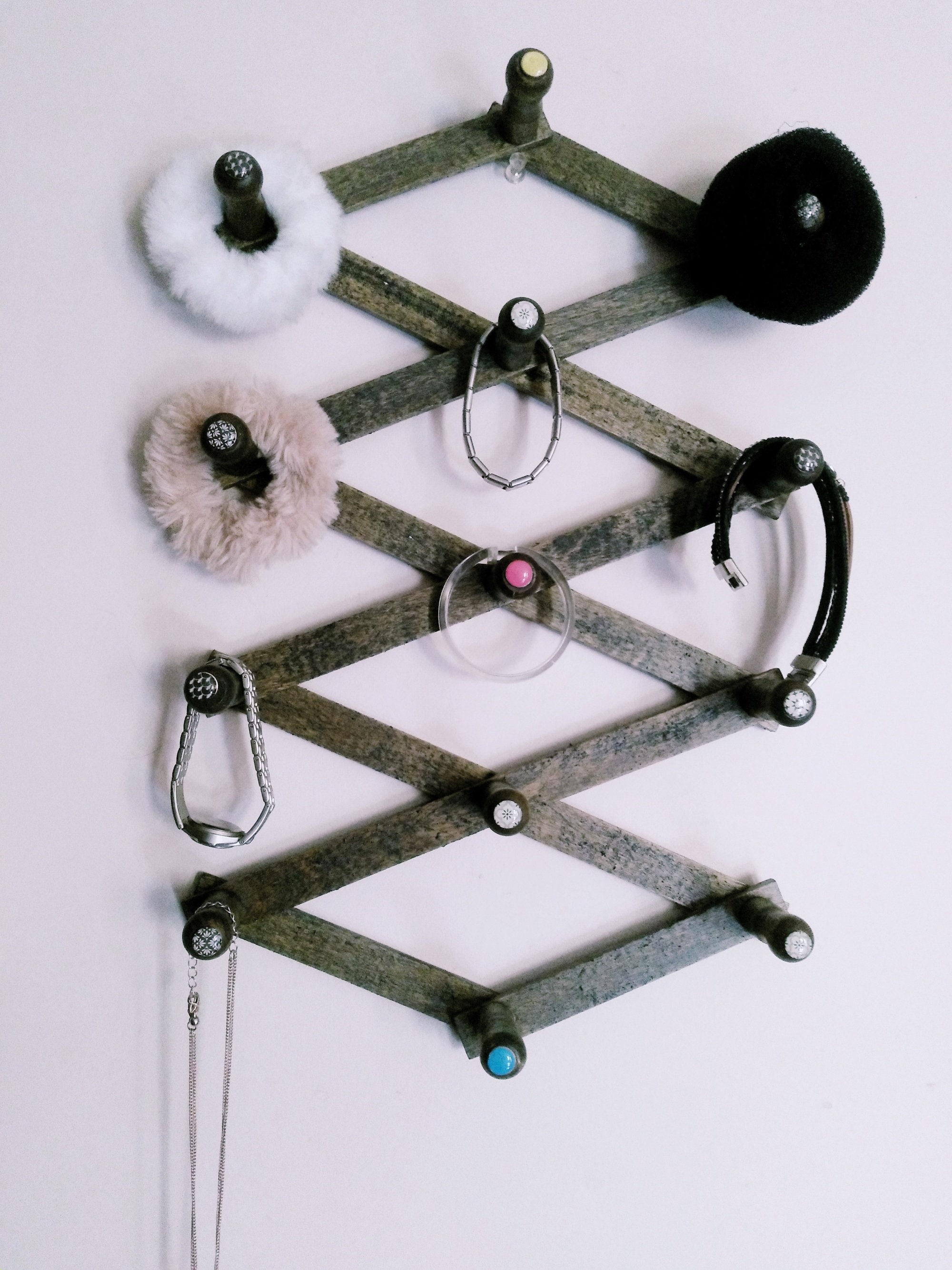 Vintage Wood Peg Accordion Rack, Upcycled Vintage Expandable Coat Rack ...