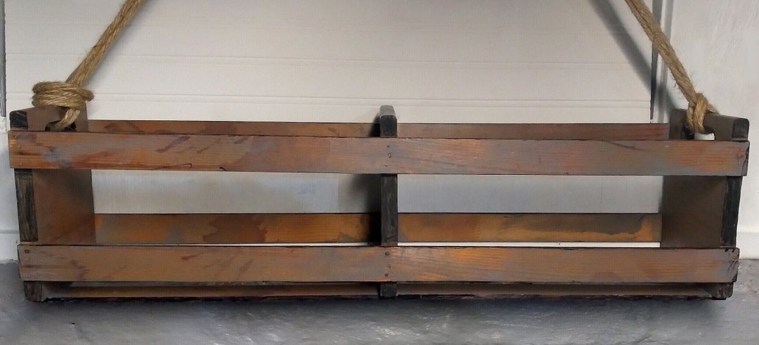 Hanging Crate Box Planter Wood Wine Crate Plant Display Holder Roped ...