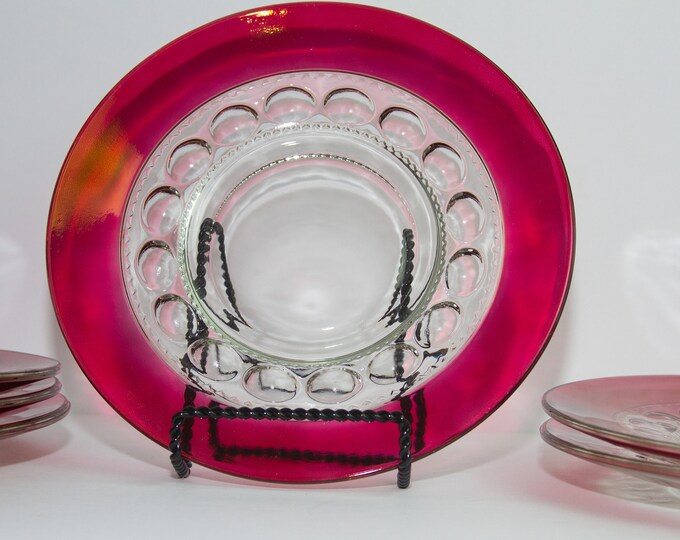 Cranberry Kings Crown Glass Plates - Etsy