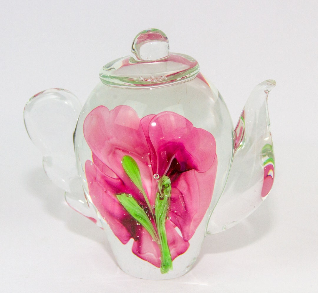 Teapot Paperweight With Pink Rose - Etsy