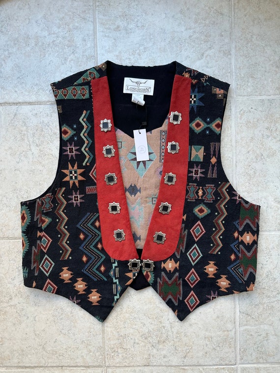 Embroidered Longhorn Western Vest Lg. - Gem