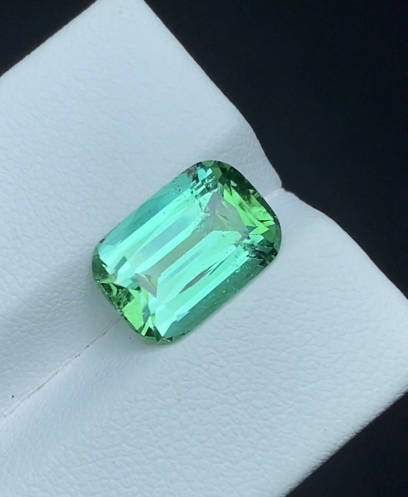 Seafoam Green With Mint Green C-axis Tourmaline Cushion Cut Faceted ...