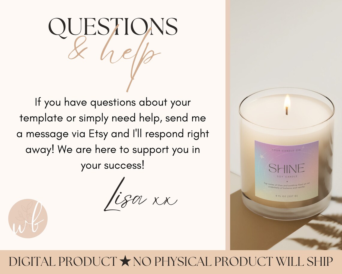 Printable Candle Label Template Modern Candle Design, Personalized ...