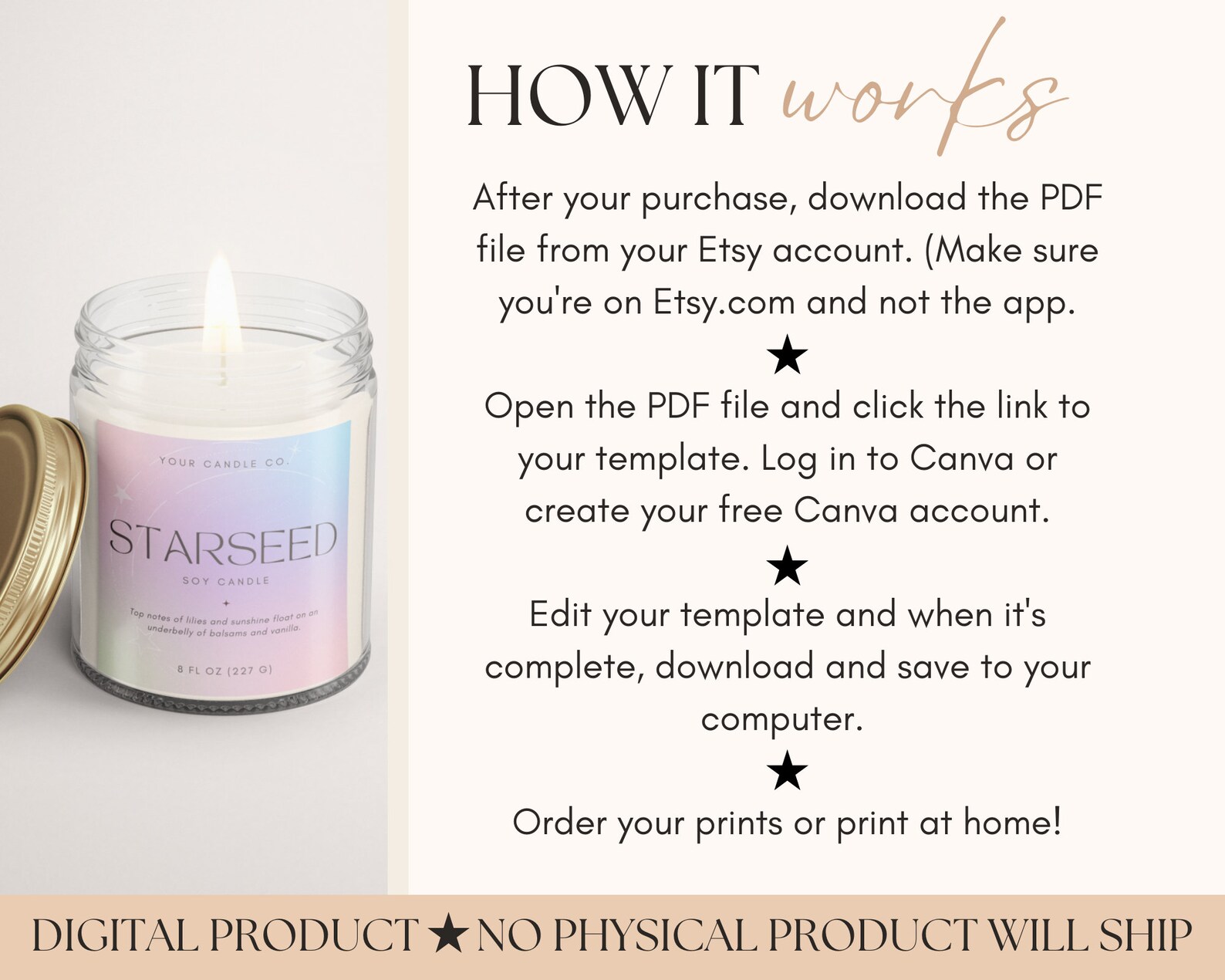 Printable Candle Label Template Modern Candle Design, Personalized ...