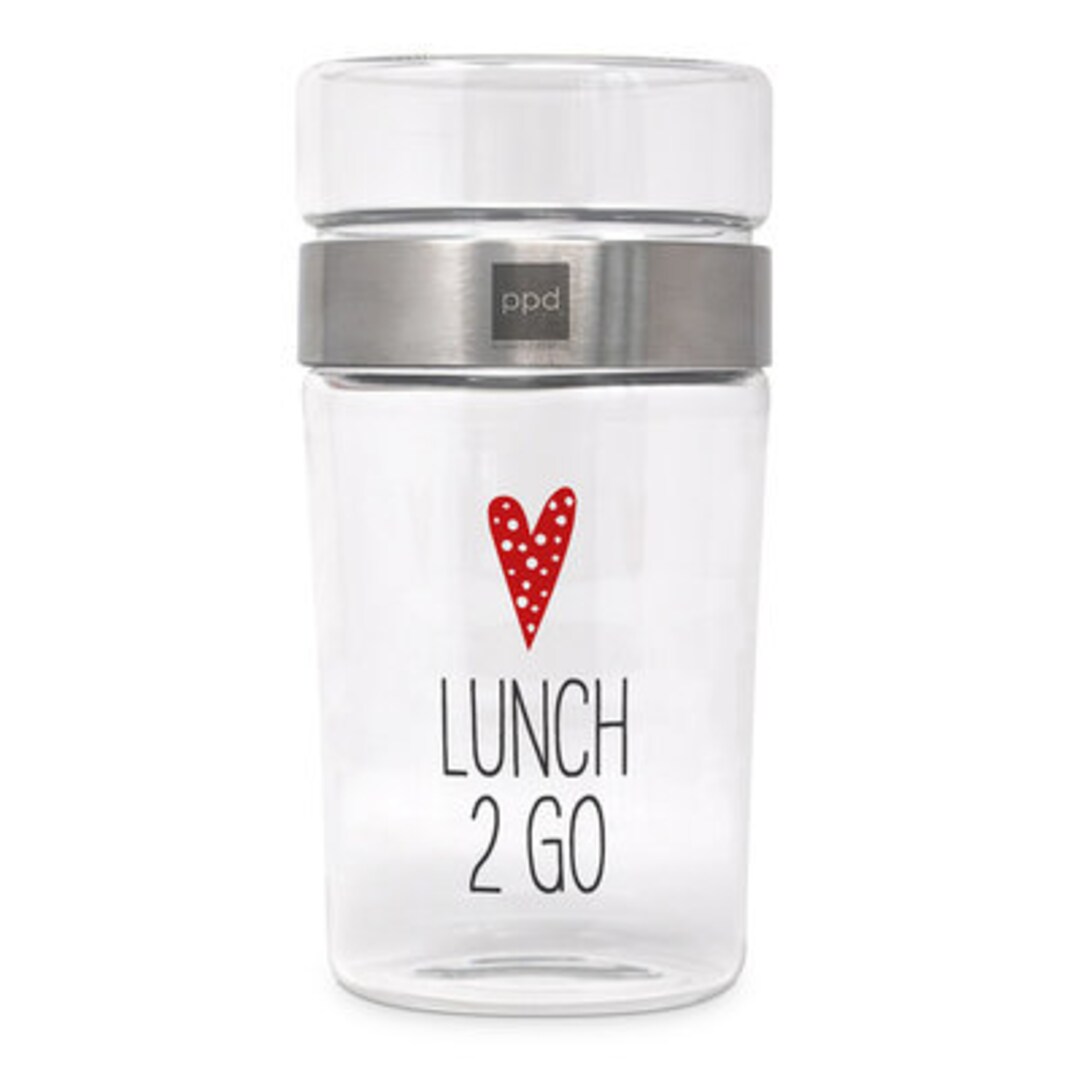 Lunch Glass To-go Glass With Lid Heart Design Snack Lunch 2 Go ...