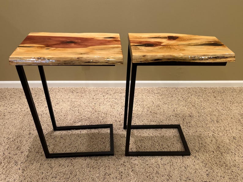 Red Cedar, Live Edge "c" Tables, Sofa Tables, Laptop Tables - Epoxy ...