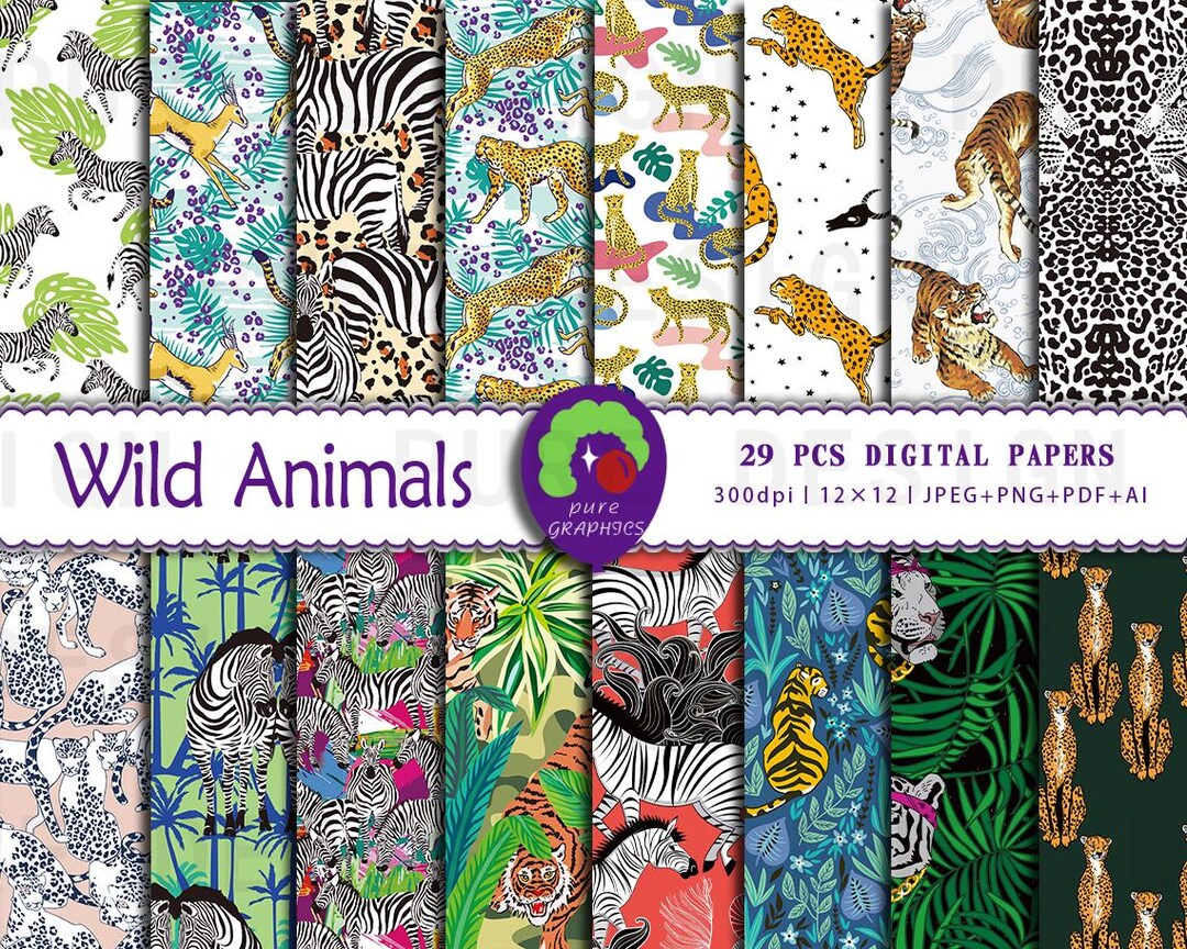 B_S_0372 | 29 Designs Wild Animals Seamless Digital Paper | Safari ...