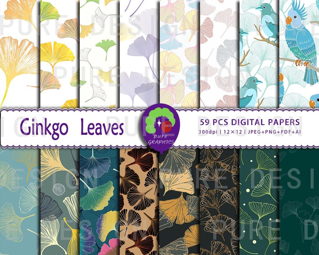 B_S_0248 | 59 Designs Ginkgo Leaves Seamless Digital Paper | Elegant ...