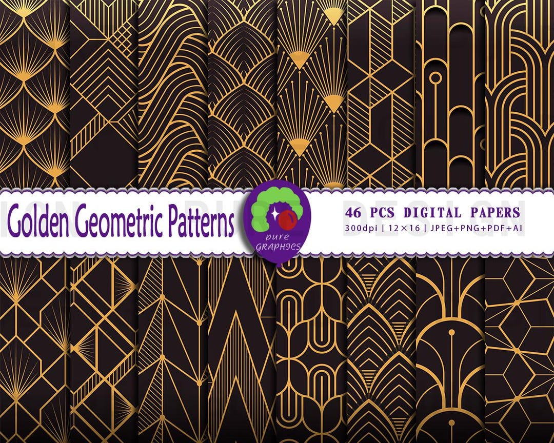 B_S_0221 | 46 Designs Golden Geometric Patterns Seamless Digital Paper ...