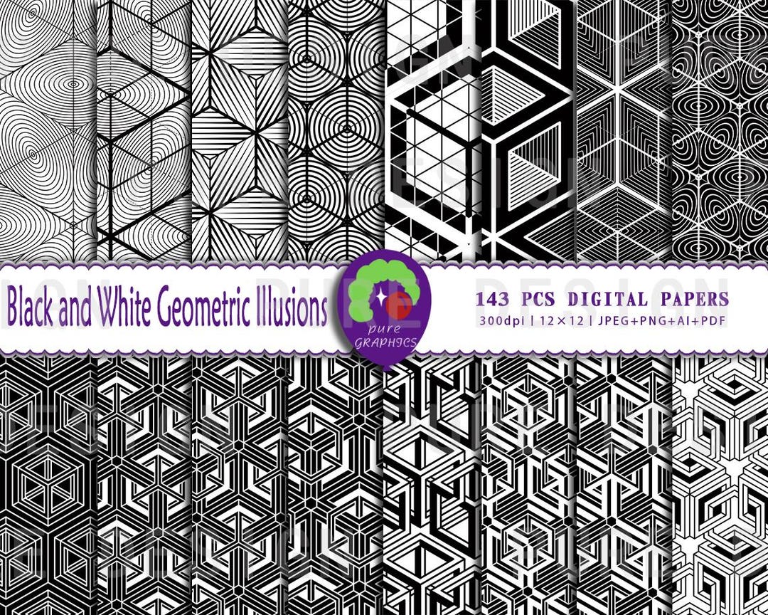 B_S_0211 | 143 Designs Black and White Geometric Illusions Seamless ...