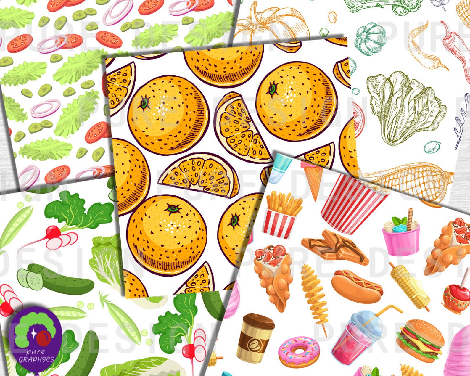 B_S_0278 | 49 Designs Vegetable-themed Seamless Digital Paper | Food ...