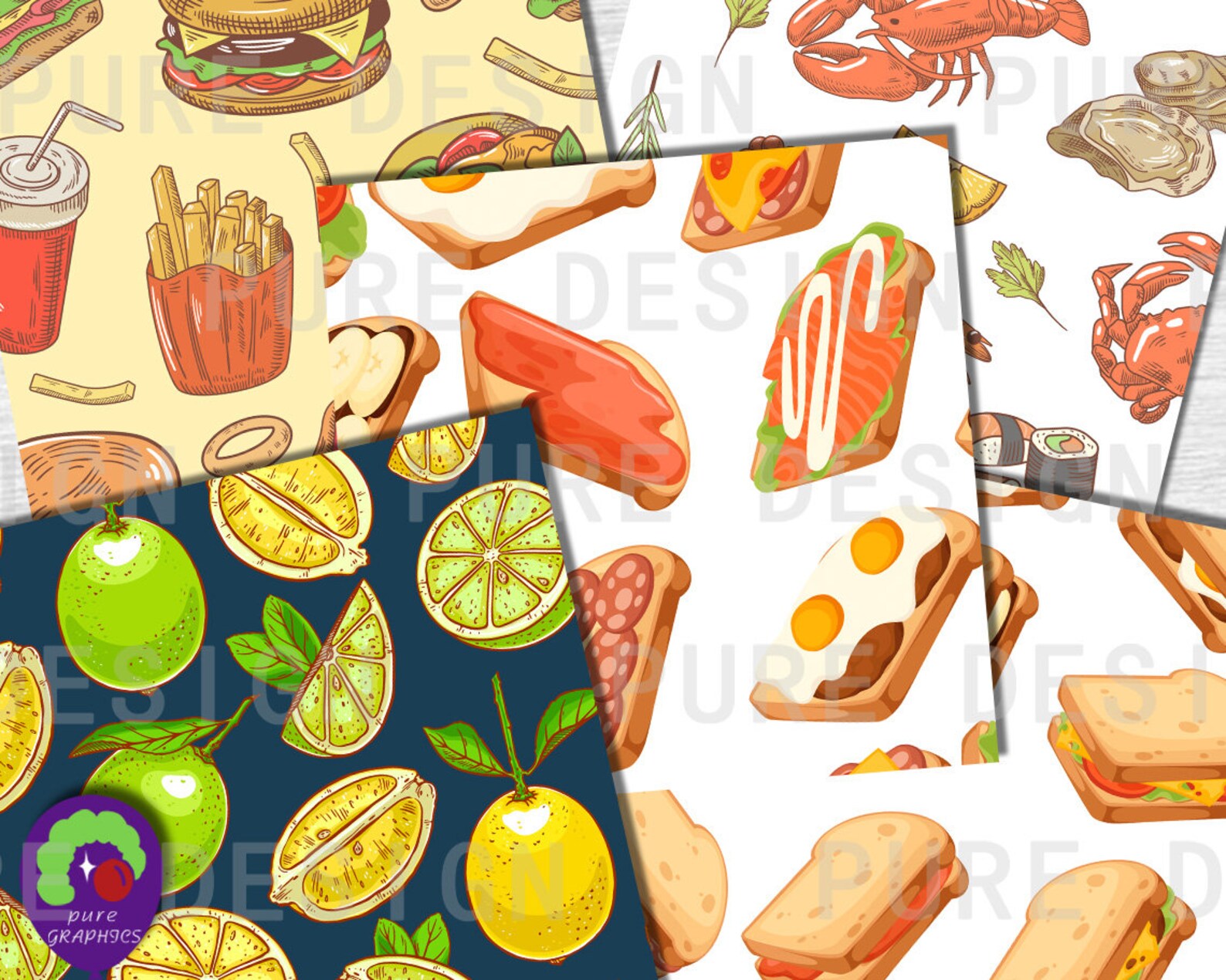 B_S_0278 | 49 Designs Vegetable-themed Seamless Digital Paper | Food ...