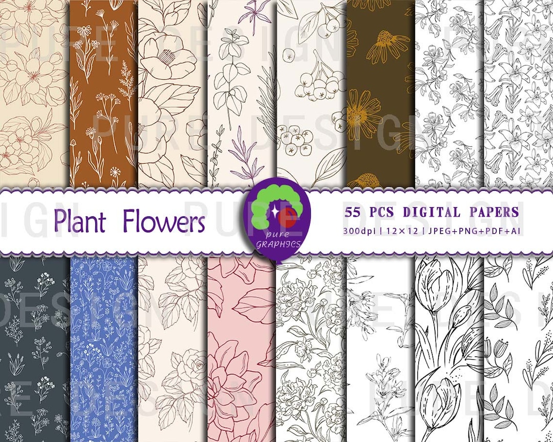 B_S_0273 | 55 Designs Plant Flower Seamless Digital Paper | Botanical ...