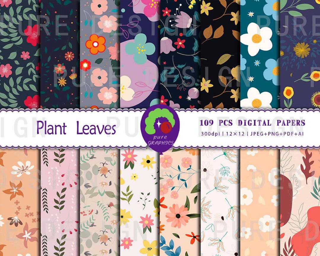 B_S_0257 | 109 Designs Plants Leaves Seamless Digital Paper | Floral ...