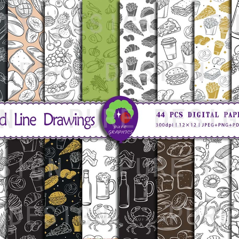 Fruit Drawing Black White - Etsy