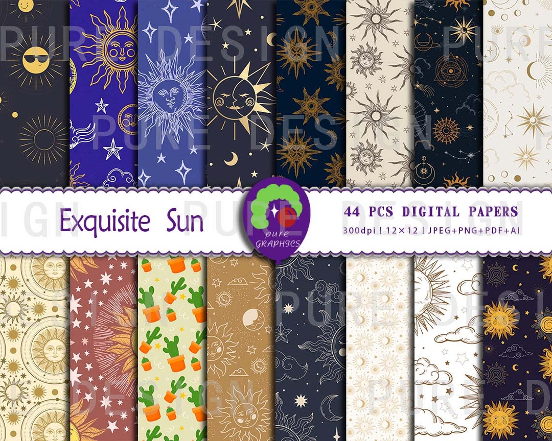 B_S_0280 | 44 Designs Sun Seamless Digital Paper | Moon and Stars ...