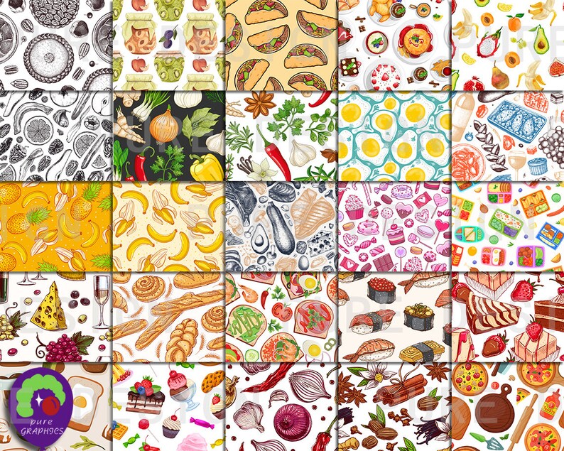 B_S_0278 | 49 Designs Vegetable-themed Seamless Digital Paper | Food ...