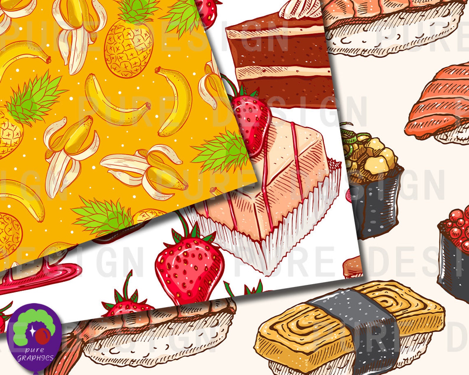 B_S_0278 | 49 Designs Vegetable-themed Seamless Digital Paper | Food ...