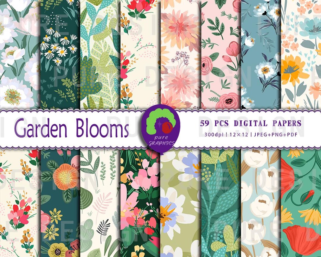 B_S_0003 | 59 Designs Garden Blooms Floral Seamless Digital Paper ...