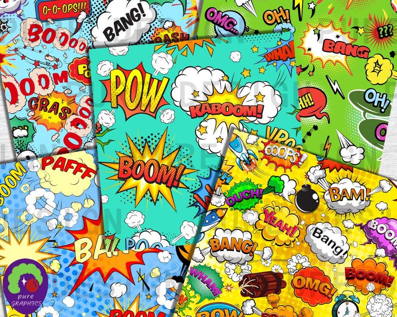 B_S_0219 | 28 Designs Comic Pop Art Seamless Digital Paper | Comic Book ...