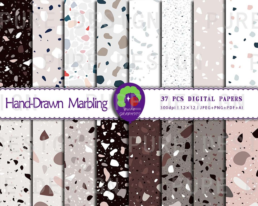 B_S_0277 | 37 Designs Hand-drawn Marbling Seamless Digital Paper ...