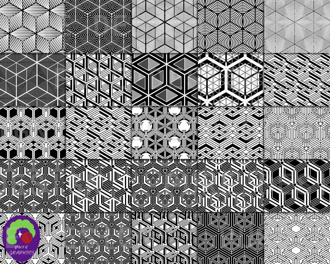 B_S_0211 143 Designs Black Geometry Seamless Digital Paper Intricate ...