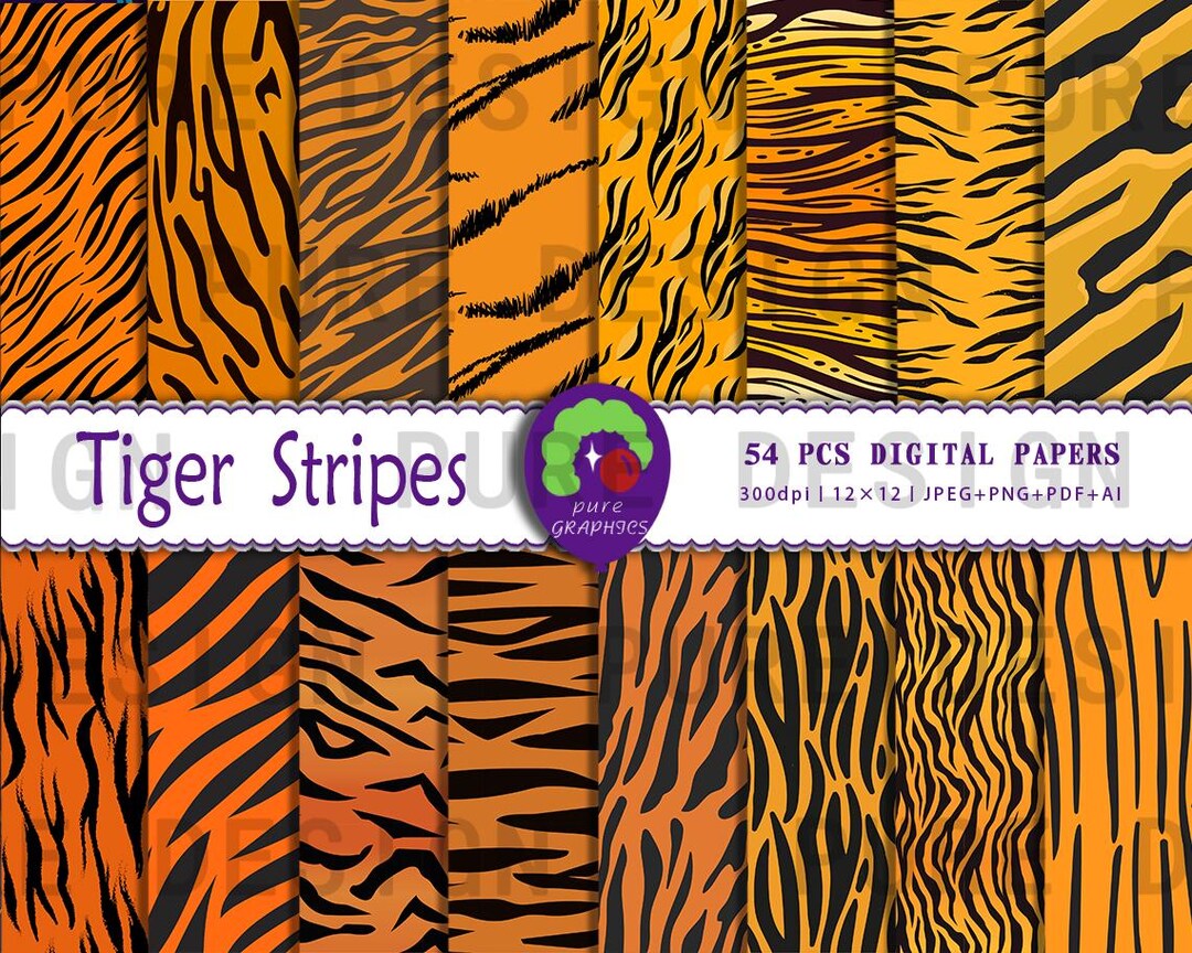 B_S_0023 | 54 Designs Tiger Stripes Seamless Digital Paper | Wild ...