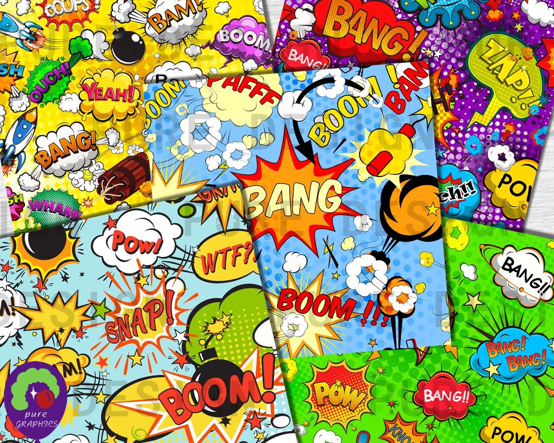 B_S_0219 | 28 Designs Comic Pop Art Seamless Digital Paper | Comic Book ...