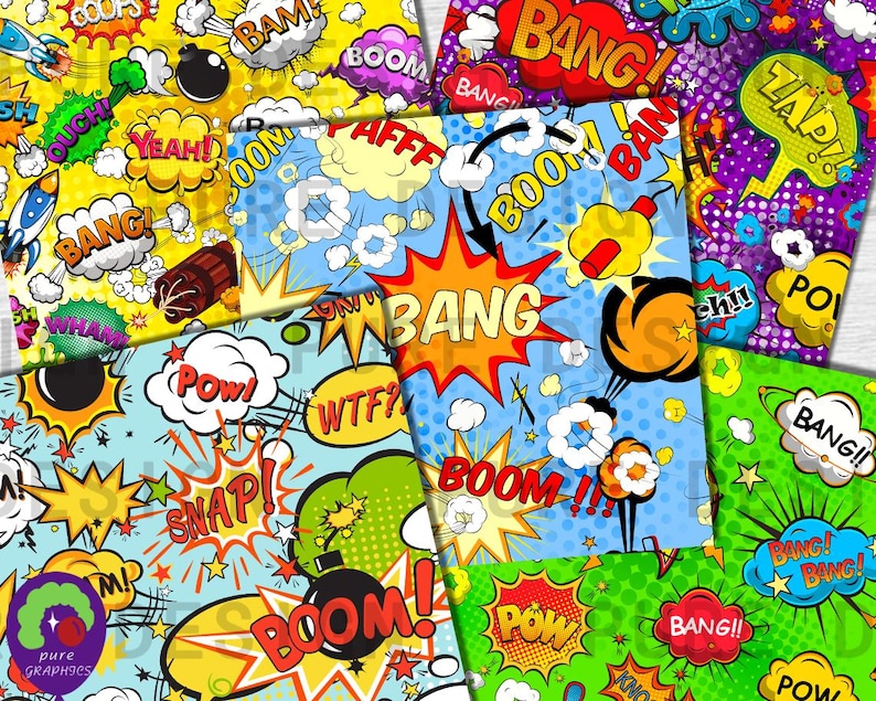 B_S_0219 | 28 Designs Comic Pop Art Seamless Digital Paper | Comic Book ...