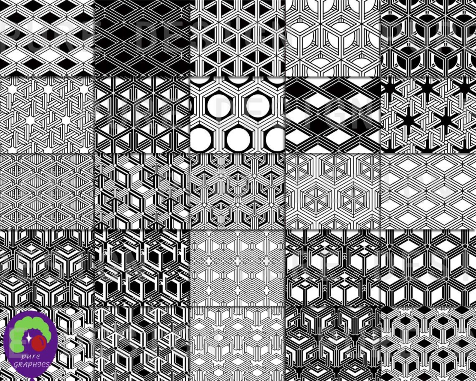 B_S_0211 143 Designs Black Geometry Seamless Digital Paper Intricate ...