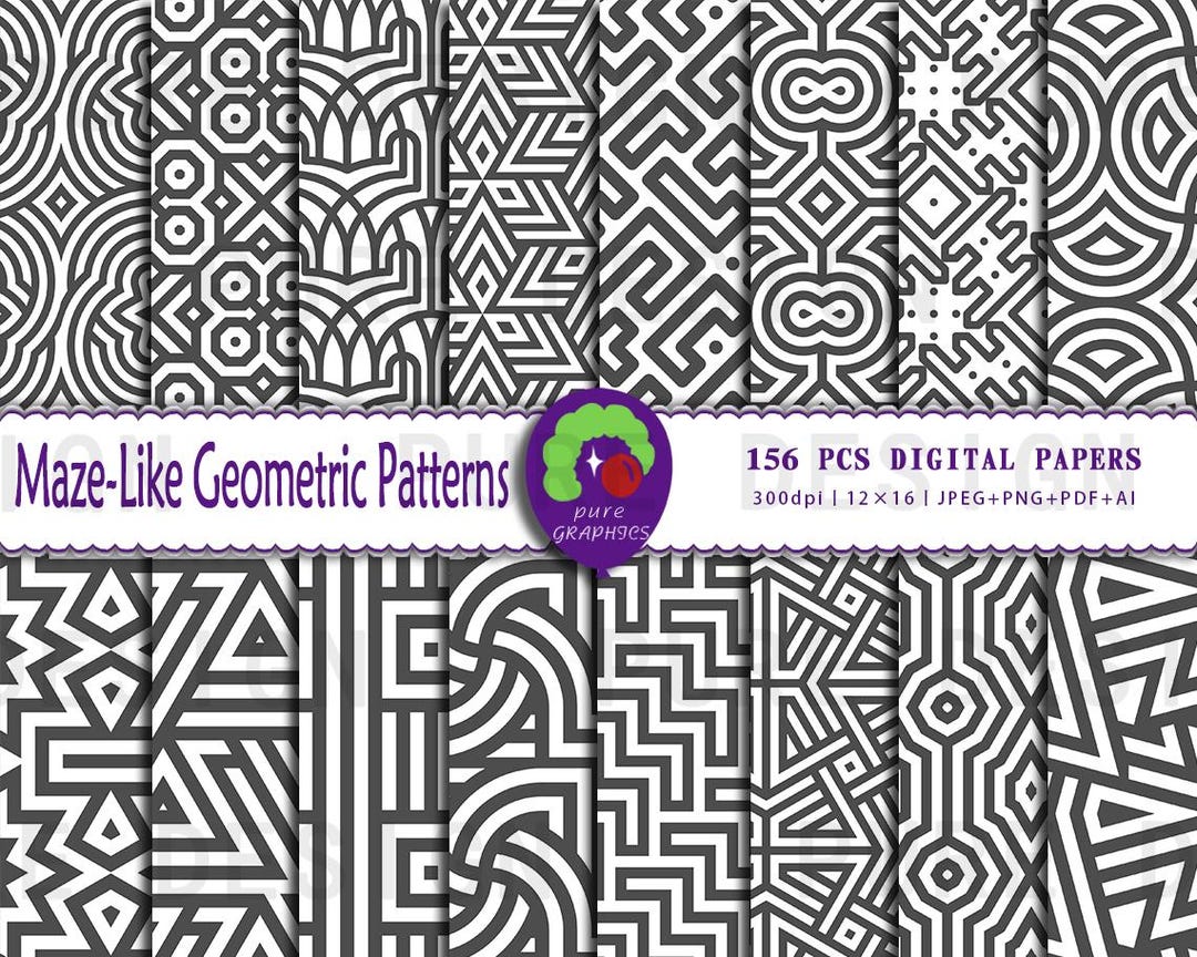 B_S_0215 | 156 Designs Maze-like Geometric Patterns Seamless Digital ...
