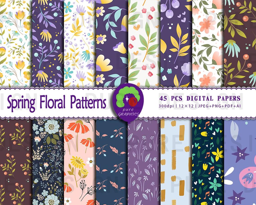 B_S_0229 | 45 Designs Spring Floral Patterns Seamless Digital Paper ...