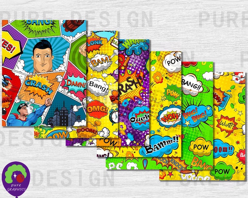 B_S_0219 | 28 Designs Comic Pop Art Seamless Digital Paper | Comic Book ...