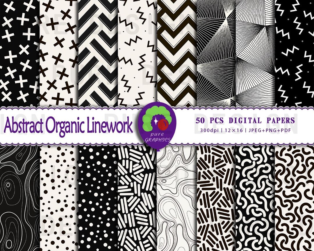 B_S_0224 | 50 Designs Abstract Organic Linework Seamless Digital Paper ...
