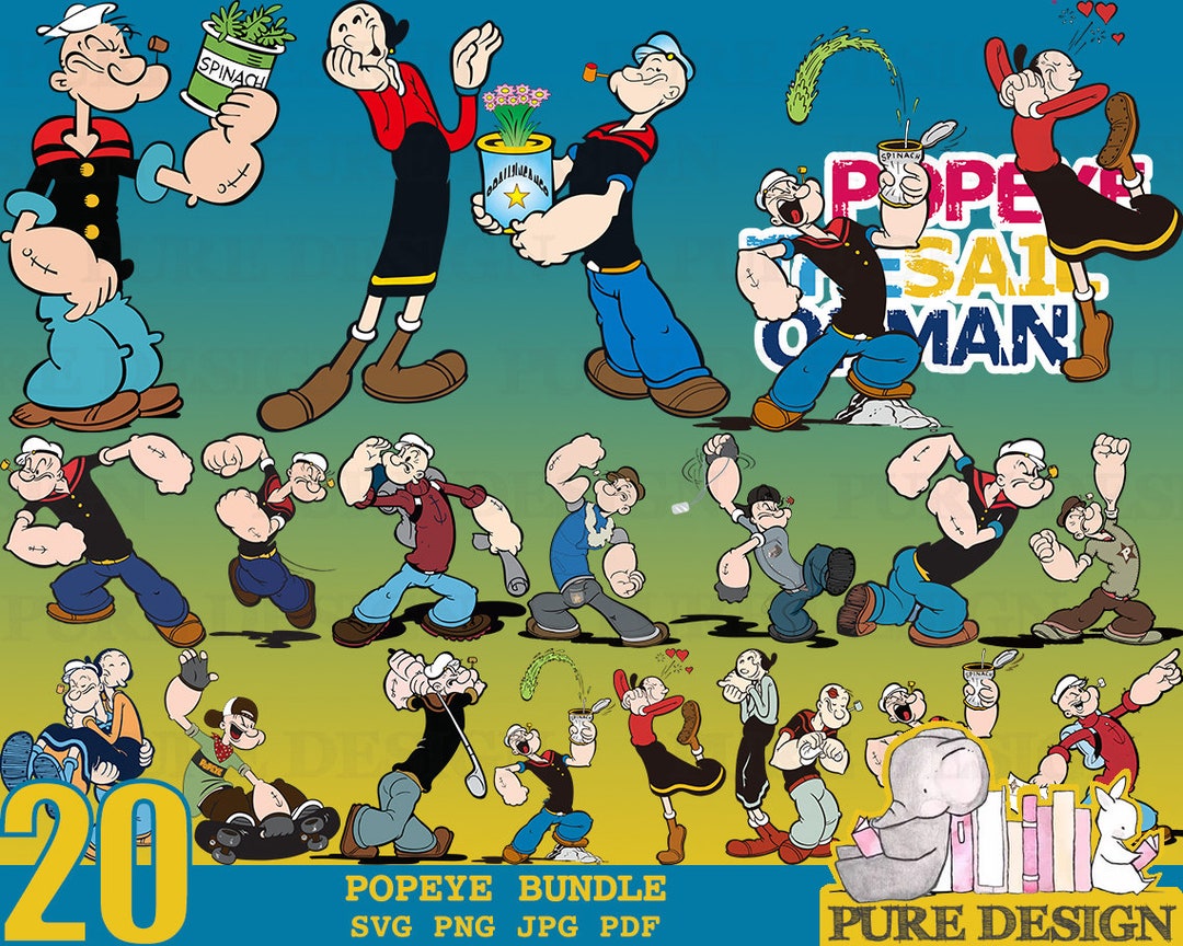20 Designs Popeye SVG Cut File Bundle Olive Oyl SVG Bluto SVG Brutus ...