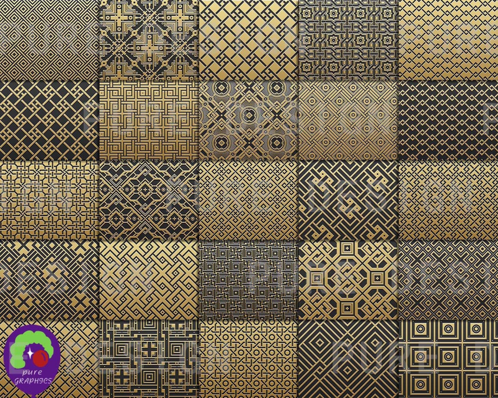 B_S_0252 | 73 Designs Golden Geometry Seamless Pattern | Digital Paper ...
