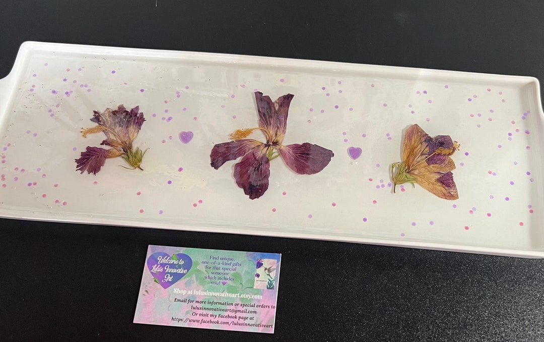 Dried Iris Resin Tray, Floral Ceramic Display Tray (16.75” X 5.5”) - Etsy